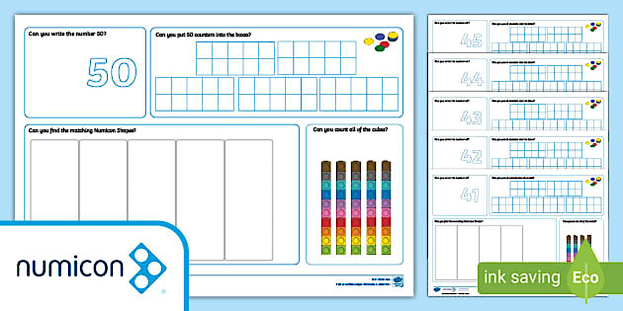 All About the Numbers 41-50 Activity Mat Pack Numicon Shapes